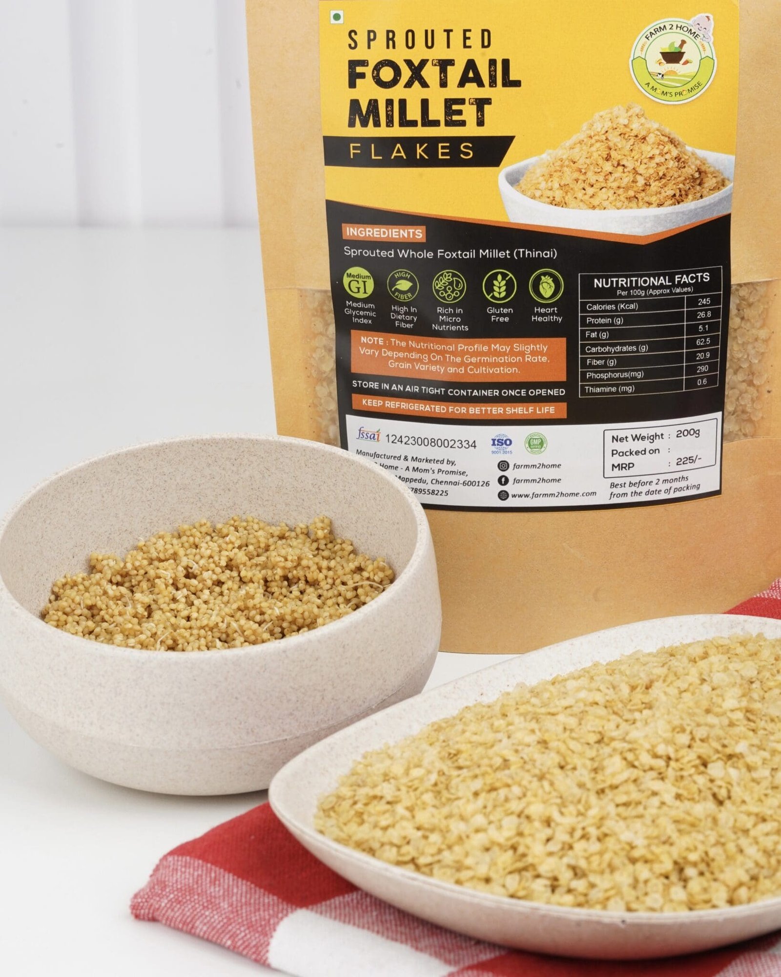 SPROUTED FOXTAIL MILLET / THINAI FLAKES (250g) - Farm 2 Home